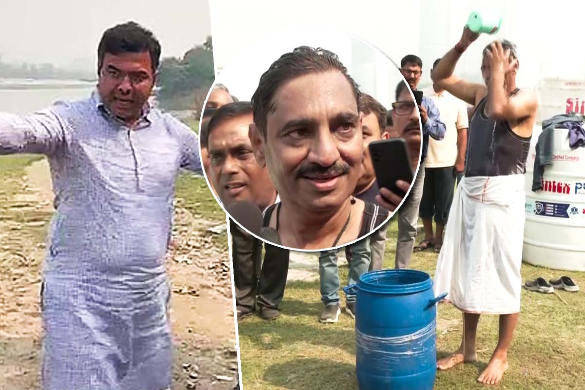 दिल्ली जल बोर्ड के अधिकारी ने कालिंदी कुंज के यमुना घाट पर किया स्नान ...