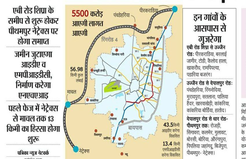 रिंग रोड – 4 – एबी रोड़ शिप्रा से नेट्रेक्स पीथमपुर तक एक्सप्रेस हाई-वे ...