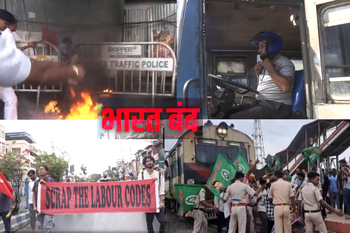 Bharat Bandh के दौरान सड़कों पर आगजनी, कोलकाता में हेलमेट पहन बस चला ...